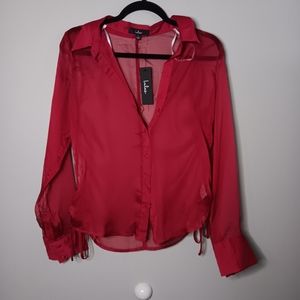 Lulus | Tops | Lulus Red Sheer Blouse With Cinched Sides | Poshmark